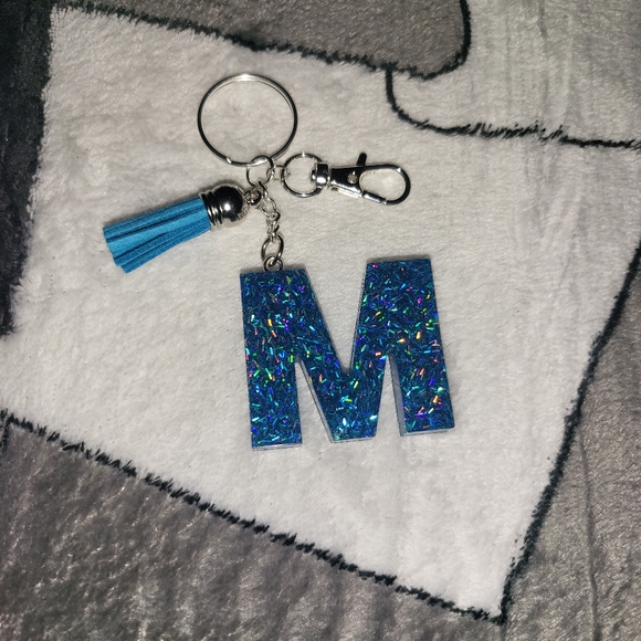 Handmade | Accessories | Holographic Blue Glitter Letter M Keychain ...